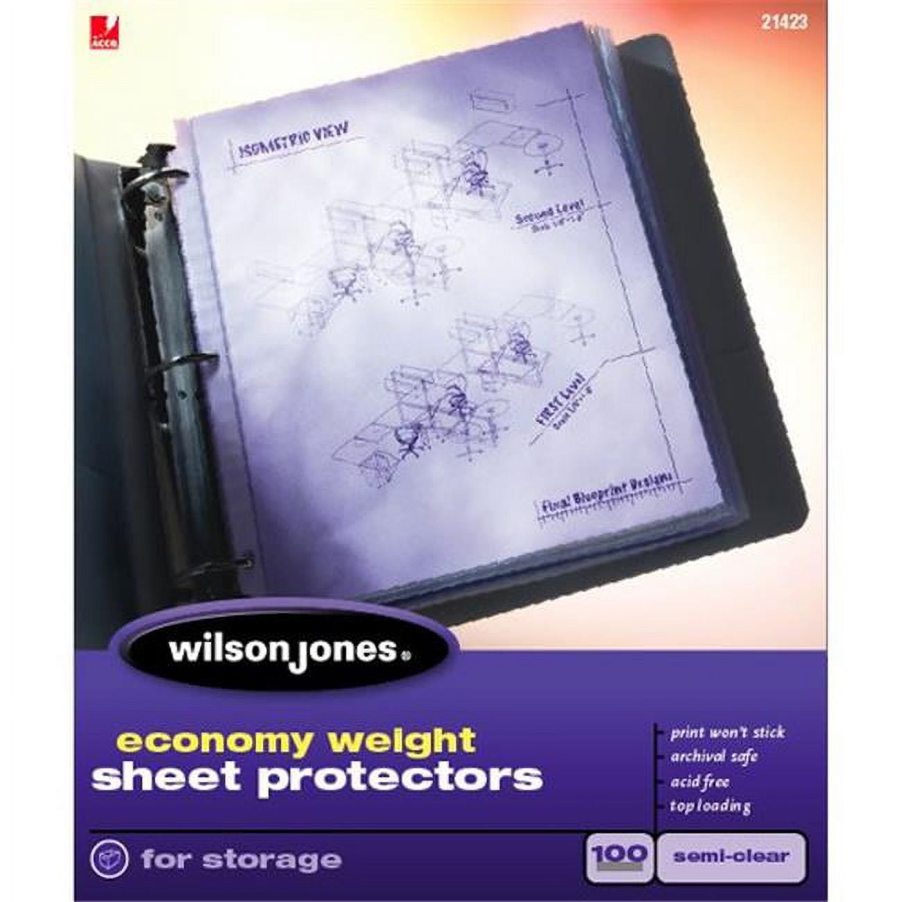 Wilson Jones W21423 Semi-Clear Economy Weight Top-Loading Sheet ...
