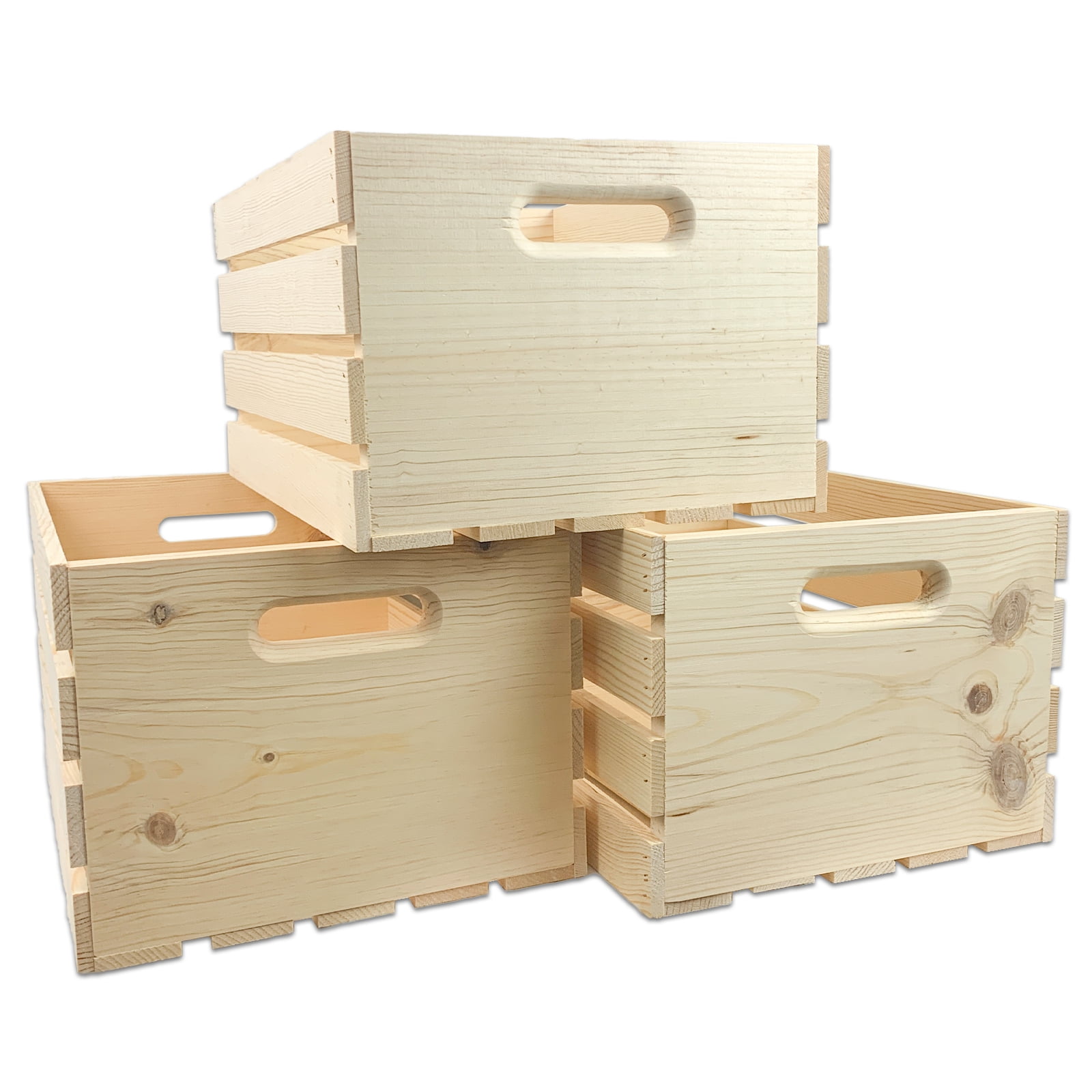 Wilson Decorative Wooden Box Storage, Large Pine Wood Crate (3 Pack ...