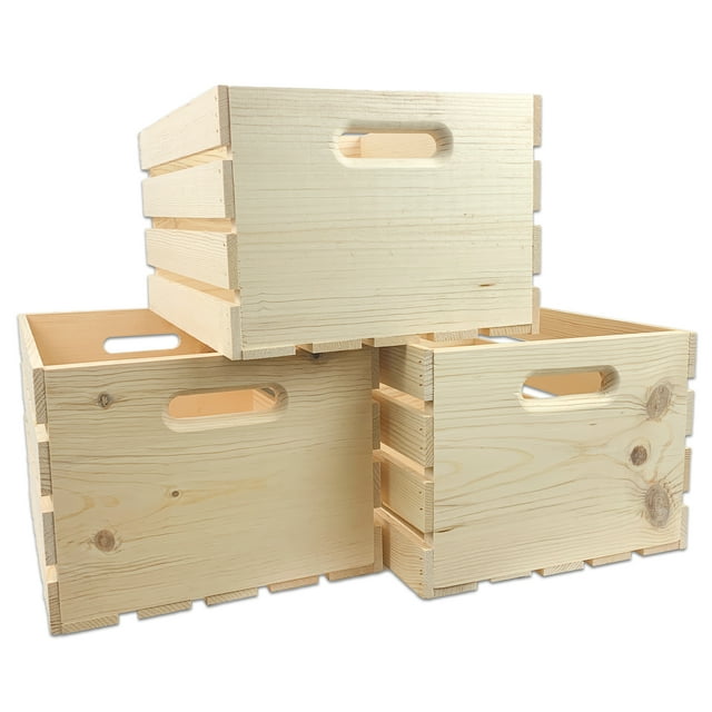 Wilson Decorative Wooden Box Storage, Large Pine Wood Crate (3 Pack ...