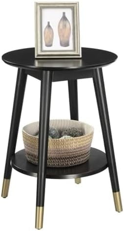 Wilson Mid Century Round End Table with Bottom Shelf, Sea Foam ...