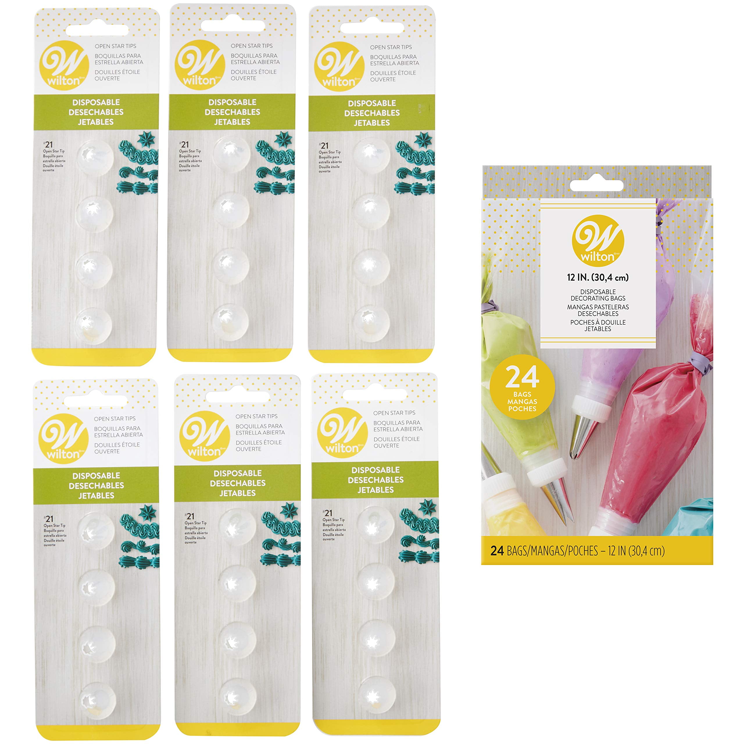 Wilton Disposable No. 21 Open Star Decorating Tips and Bags Set, 25 ...