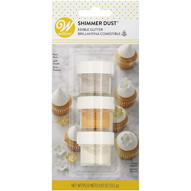 Wilton Edible Glitter Shimmer Dust for Baking, Set of 3, Pearl, Gold ...