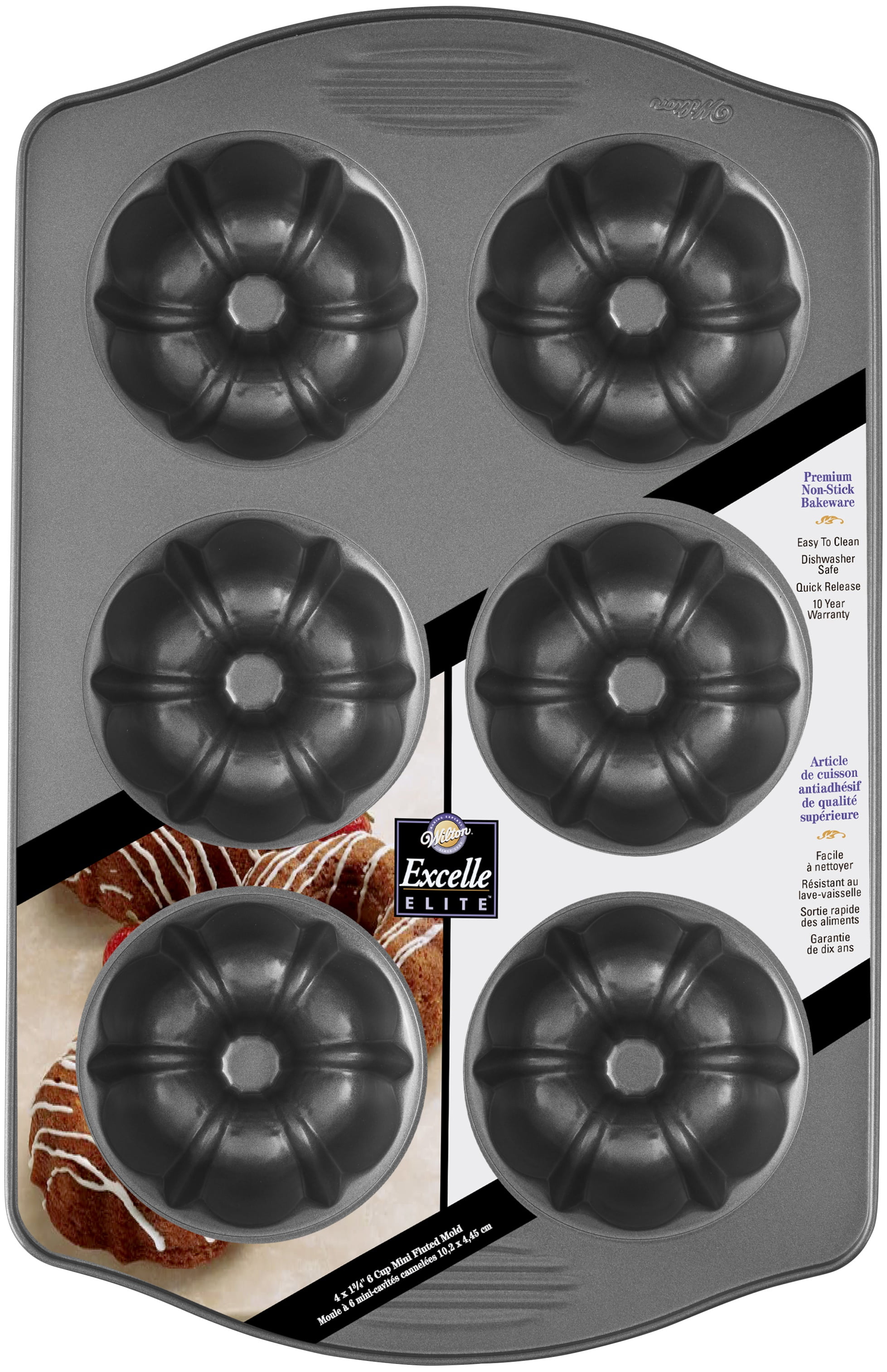 "Wilton Excelle Elite 6-Cavity Mini Fluted Bundt Pan for Cake Baking ...