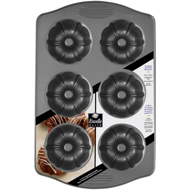 "Wilton Excelle Elite 6-Cavity Mini Fluted Bundt Pan for Cake Baking ...