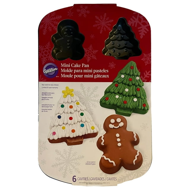 Wilton 6 Cavity Mini Cake Pan Mold, Christmas Tree & Gingerbread-Man ...
