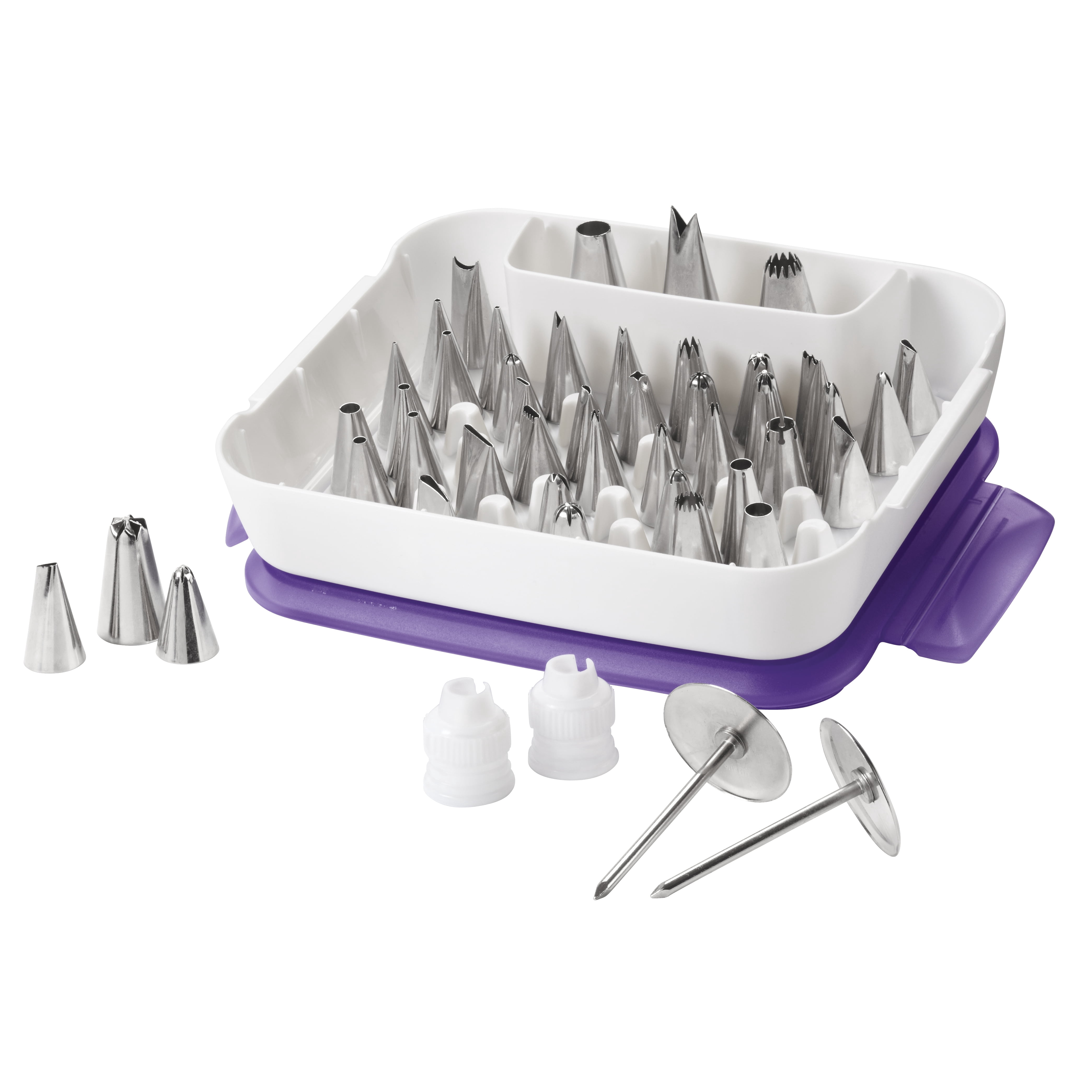 Wilton Master Cake Decorating Kit, 55-Piece Piping Tips Set with Round ...