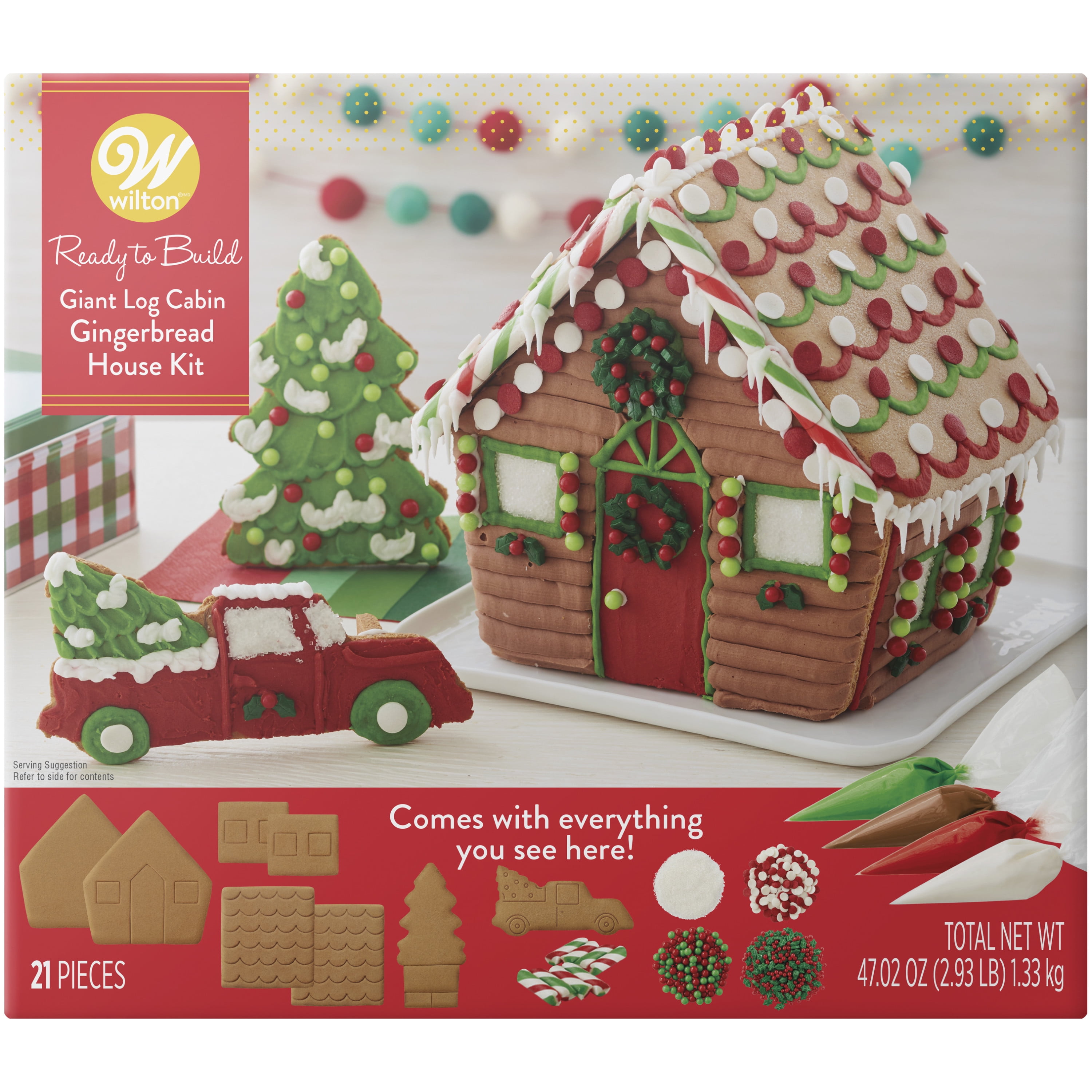 Wilton Ready-to-Build Giant Log Cabin Gingerbread House Kit, 21-Piece ...