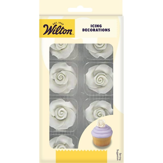 Wilton Edible Cake Decorations White Royal Icing Roses Medium Pack of 8 ...