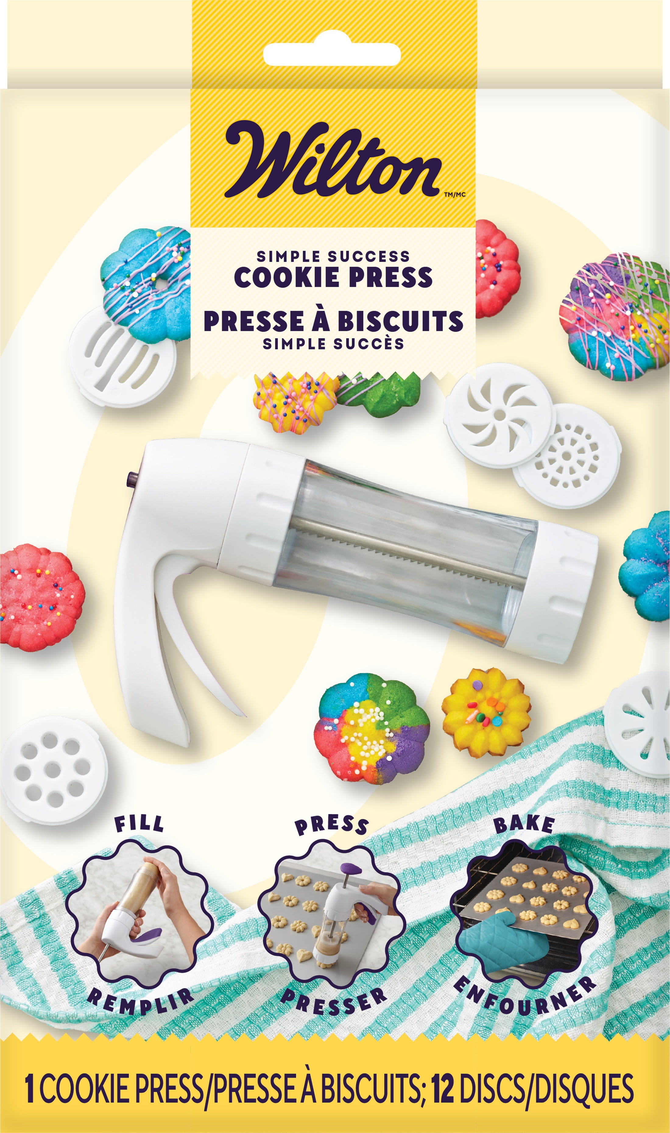 Wilton Cookie Press with Ergonomic Handle 12 Discs for Uniform Spritz ...