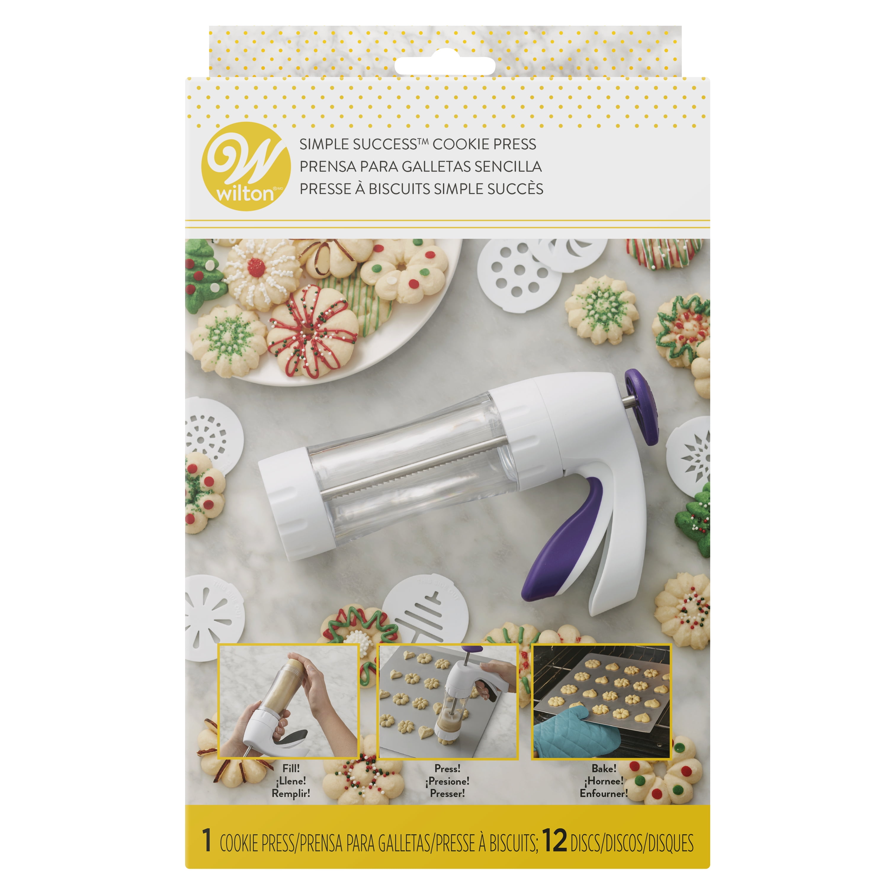 Wilton Comfort Grip Spritzer Cookie Press, 13-Piece with Clear Dough ...
