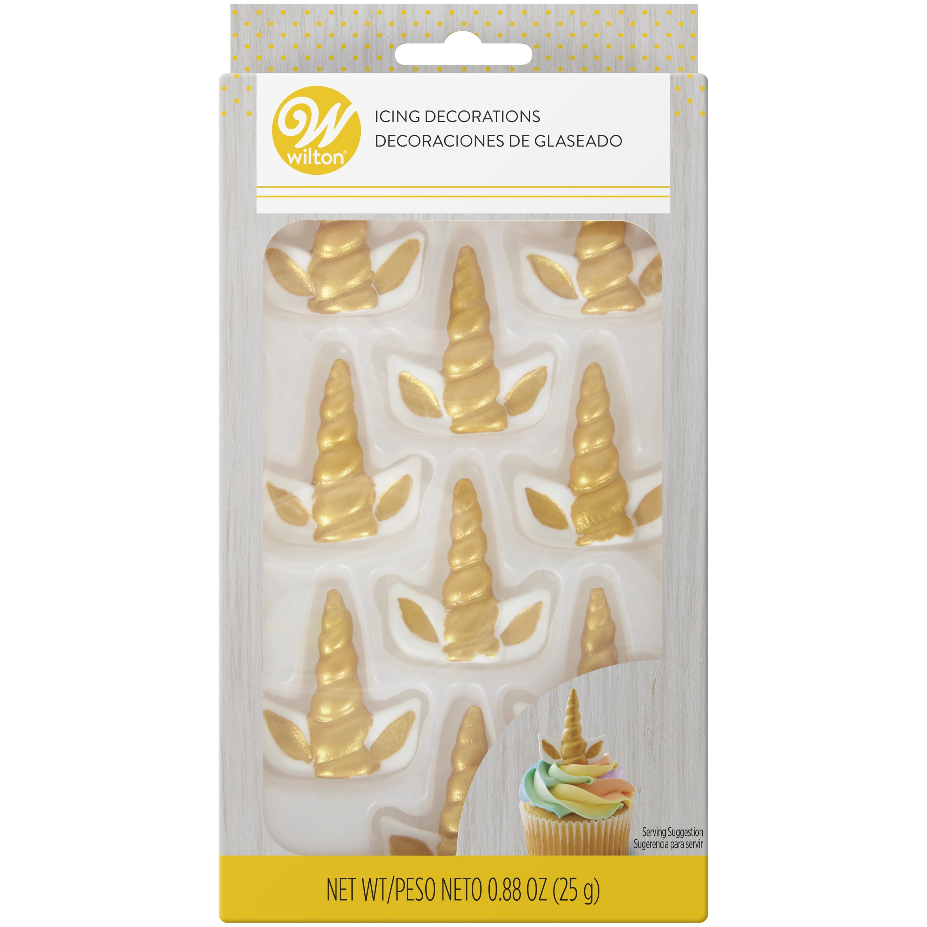 Wilton Unicorn Ears and Horn Icing Decorations, Gold, 0.88 oz, 9-Count ...