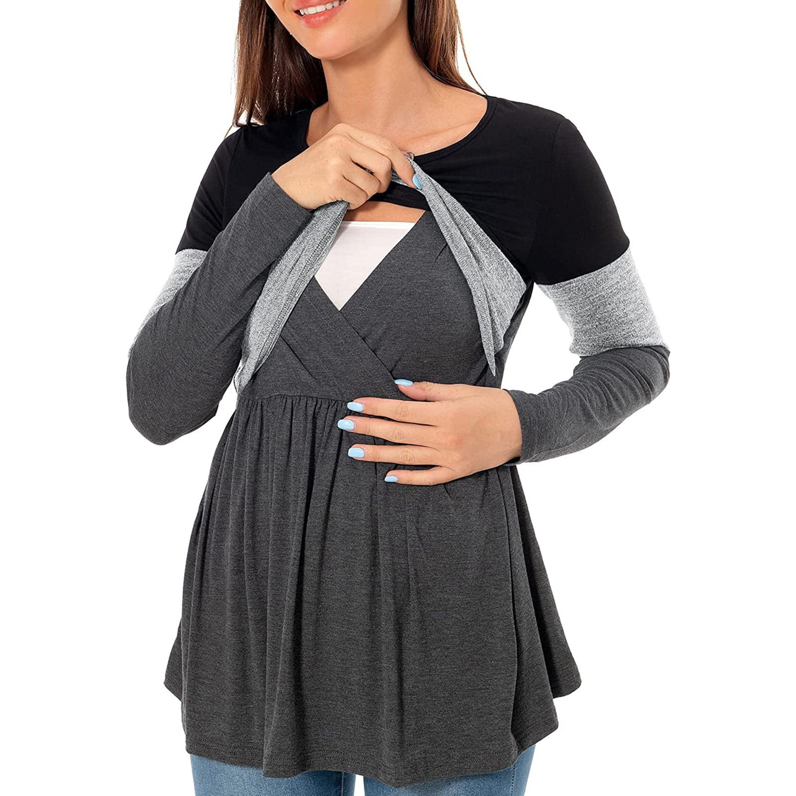 Wilucolt Maternity blouse Womens Maternity Long Sleeve Crew Neck Color ...