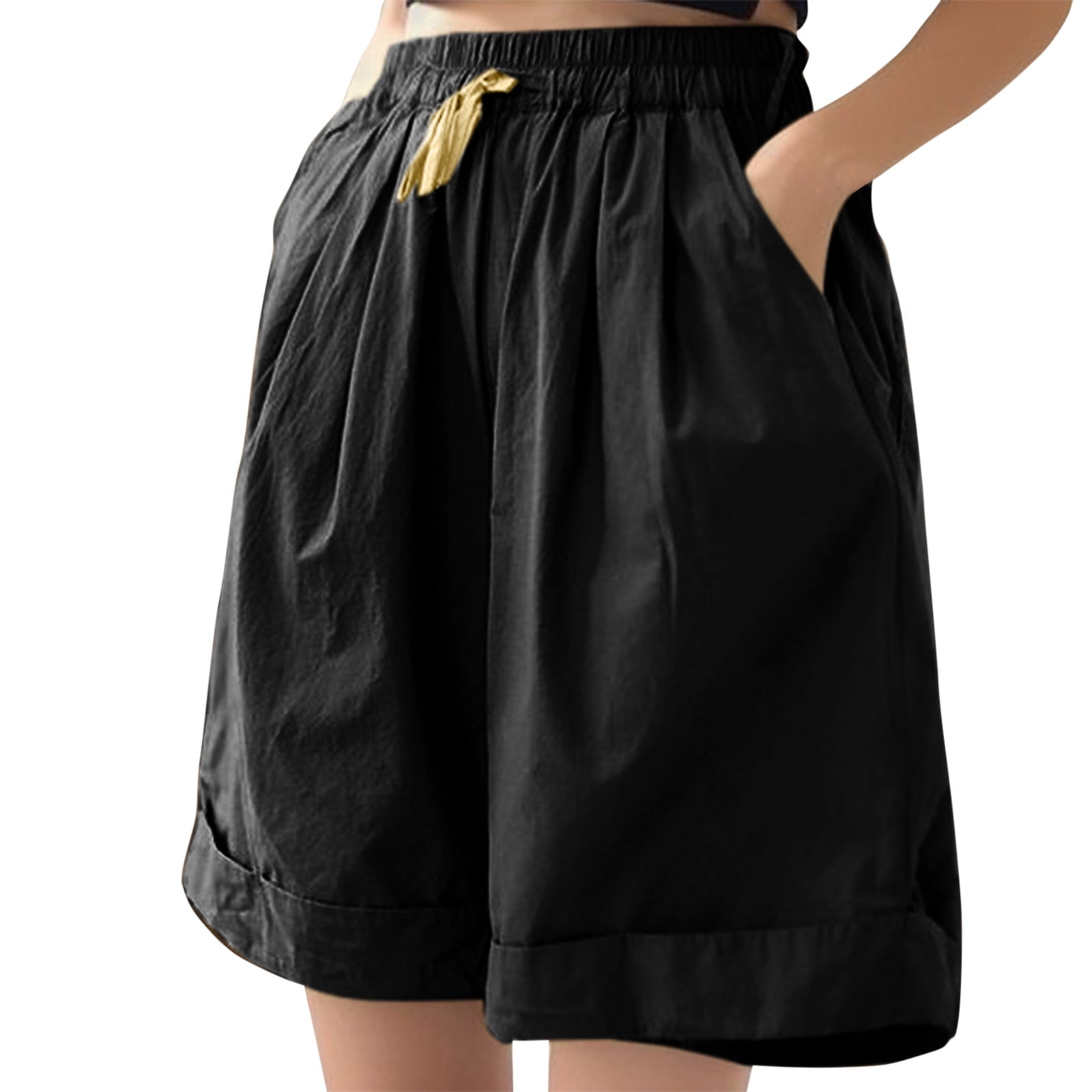 Wilucolt Women's Shorts Women's Summer Loose Pocket Solid Color Shorts ...