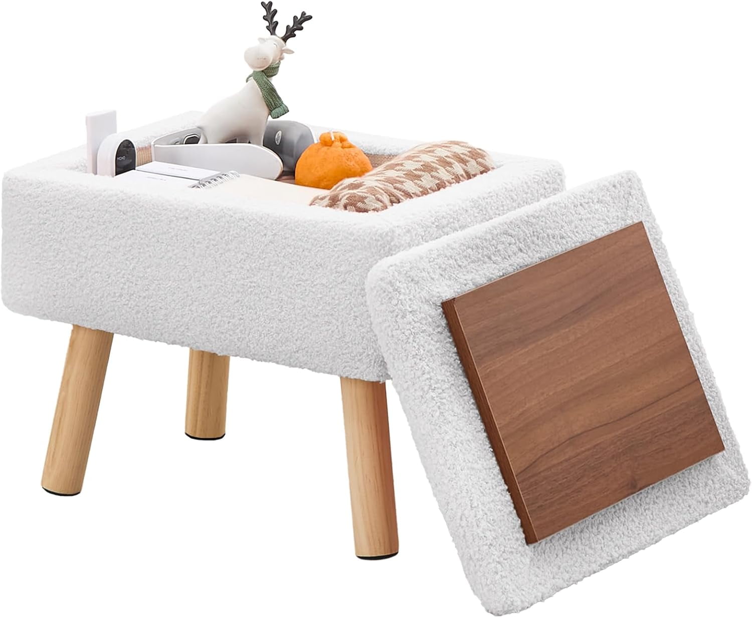 Ottoman,Modern Footrest with Soft Padded Seat,Teddy Velvet Foot Stool ...