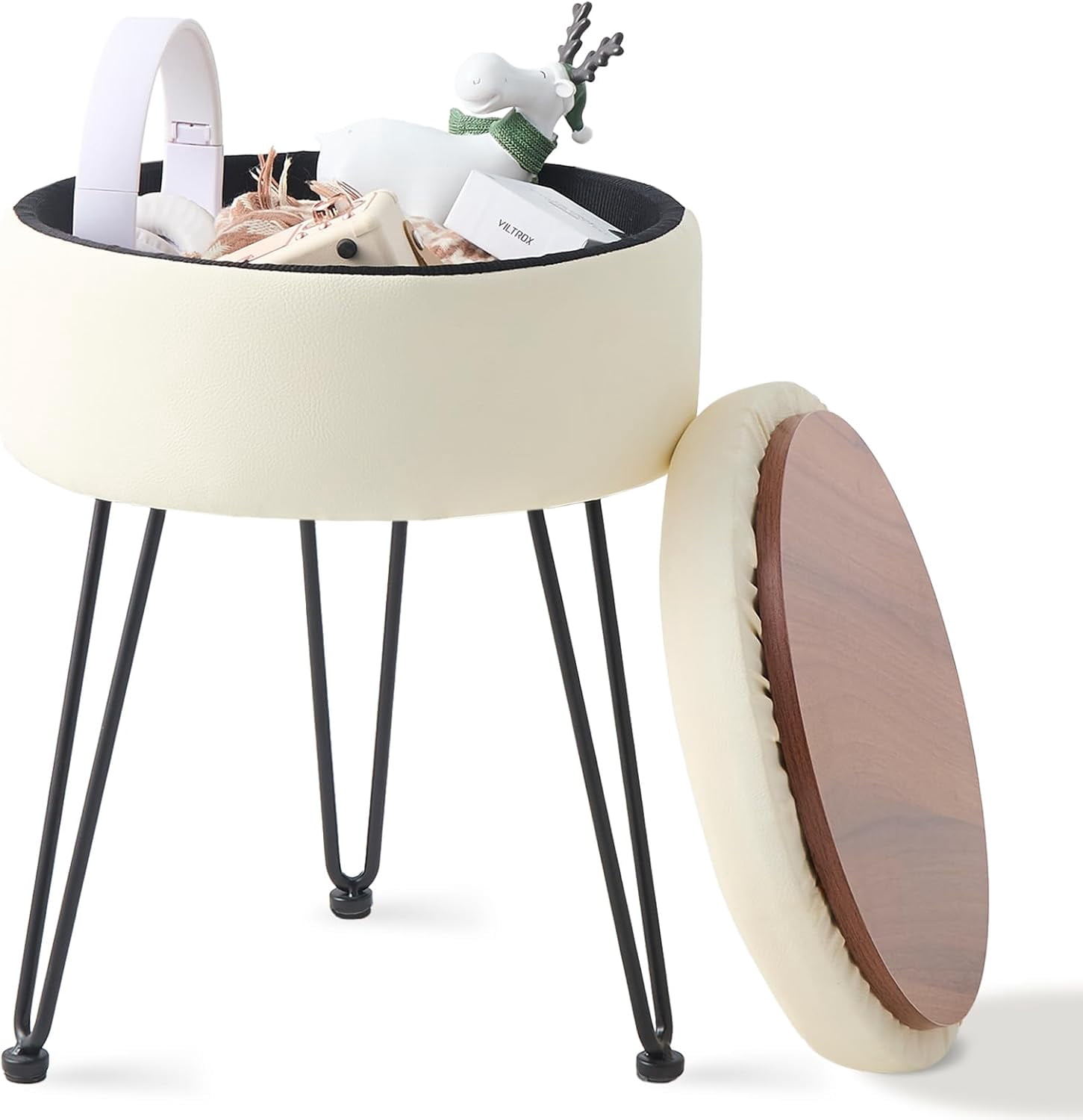 Wimarsbon Round Storage Ottoman Foot Stool Modern Faux Leather Vanity ...