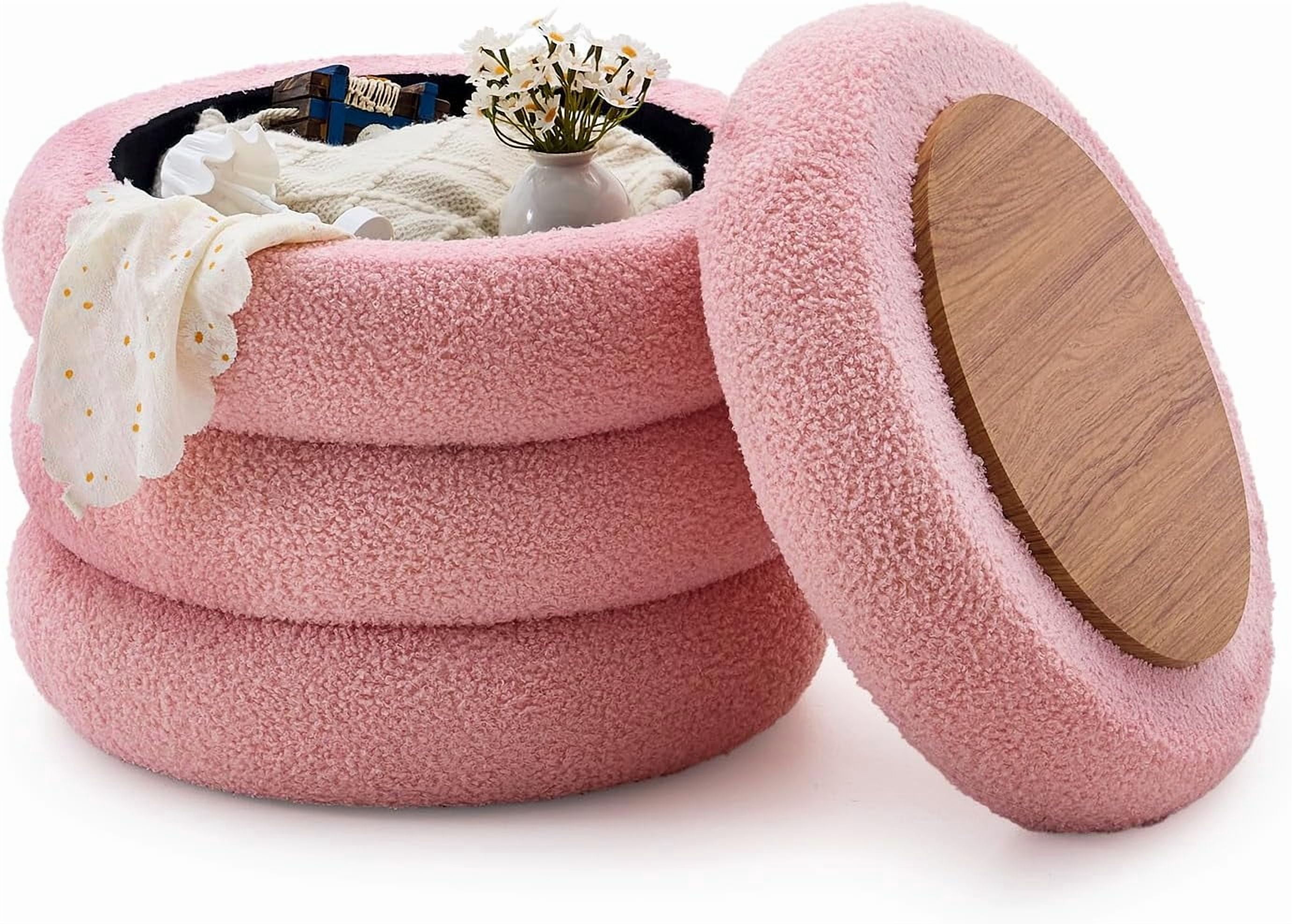 Wimarsbon Round Storage Ottoman, Modern Sherpa Footstool, Teddy Vanity ...