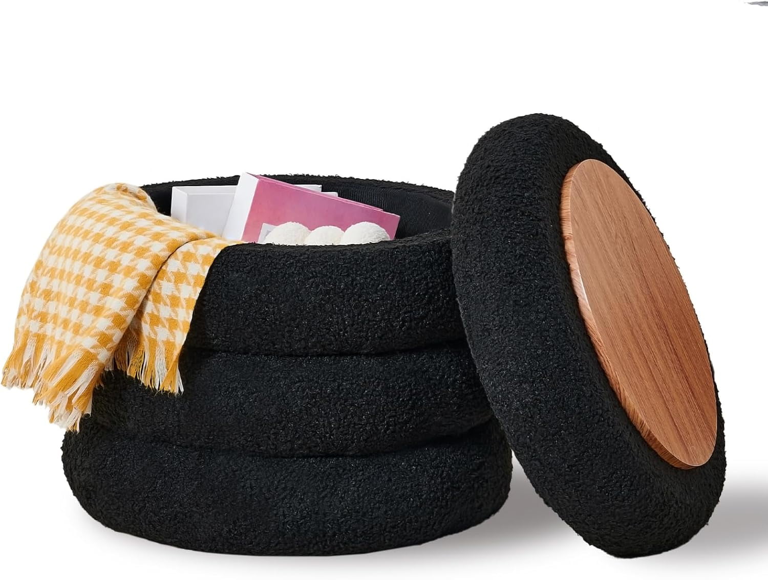 Wimarsbon Storage Ottoman - Modern Sherpa Footstool with Flip-Top Tray ...