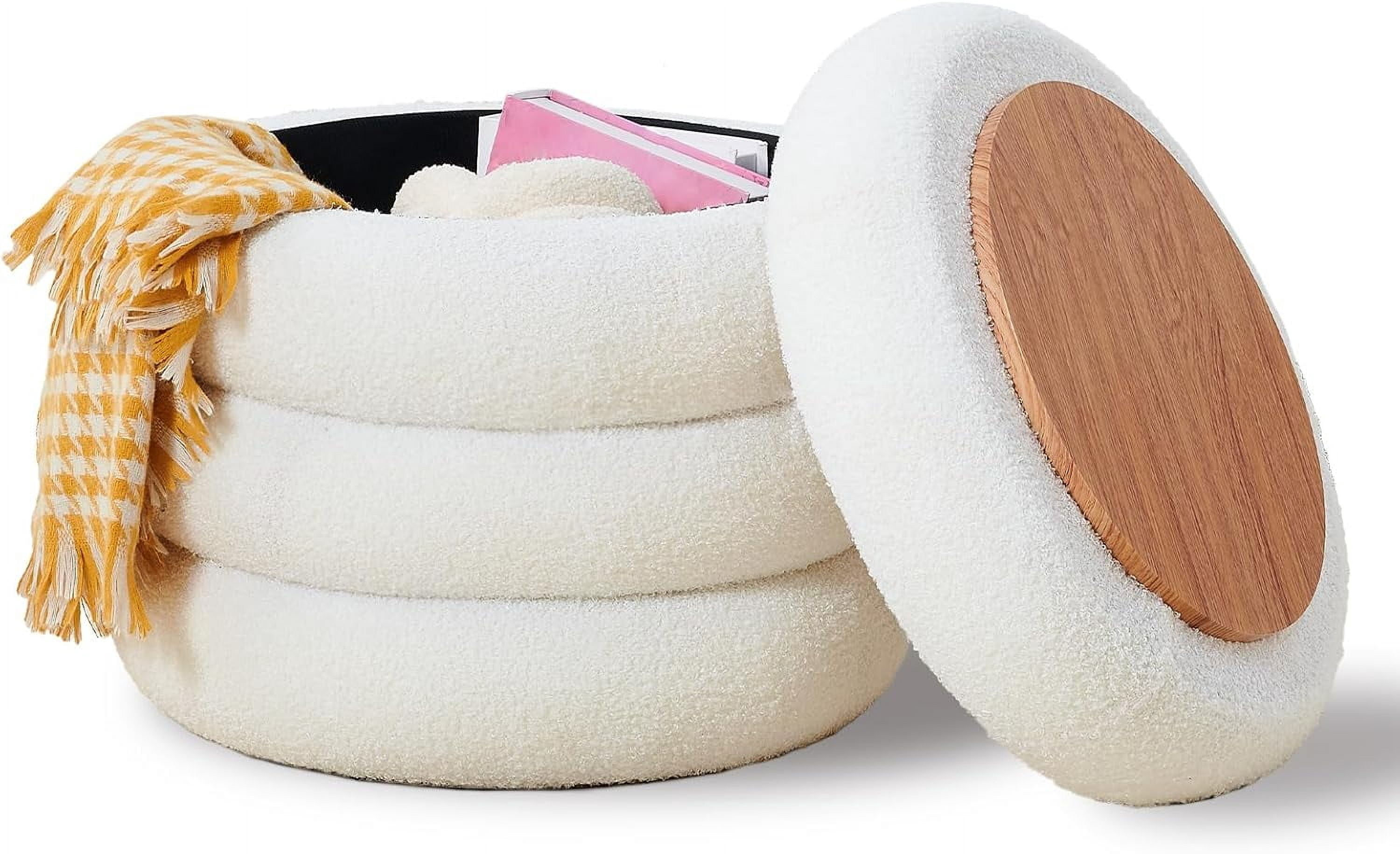 Wimarsbon Storage Ottoman - Modern Sherpa Footstool with Flip-Top Tray ...