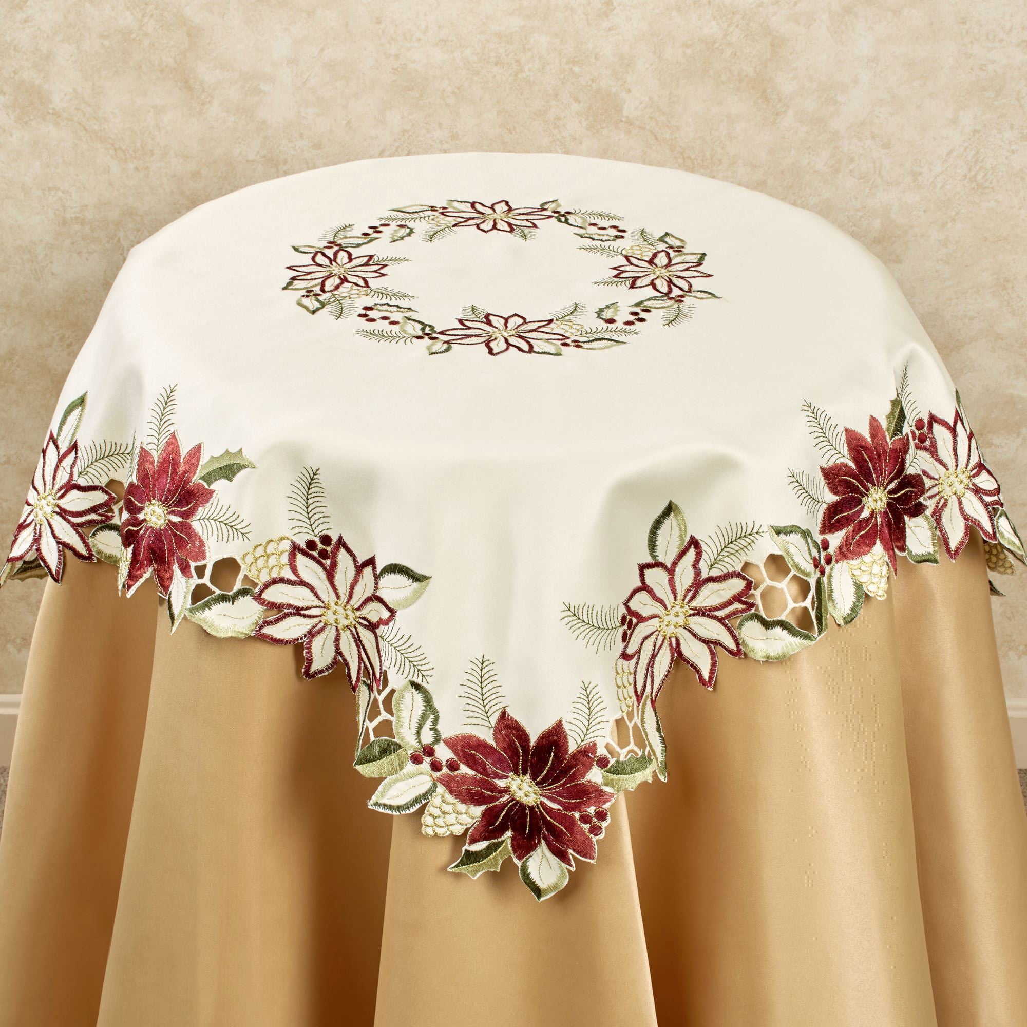 Wimpole Street Creations Fine Linen Classic Garnet Poinsettias Square ...