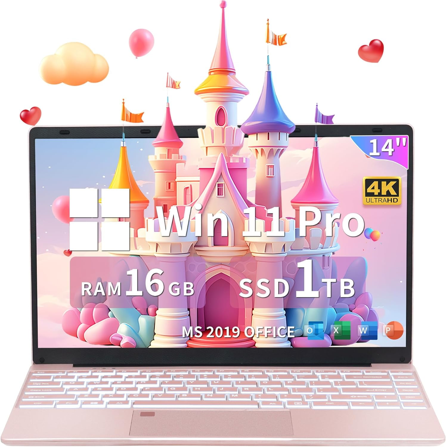 【Win 11 Pro/Office 2019】 14" 2.5K UHD Laptop (2560x1440) IPS Display ...