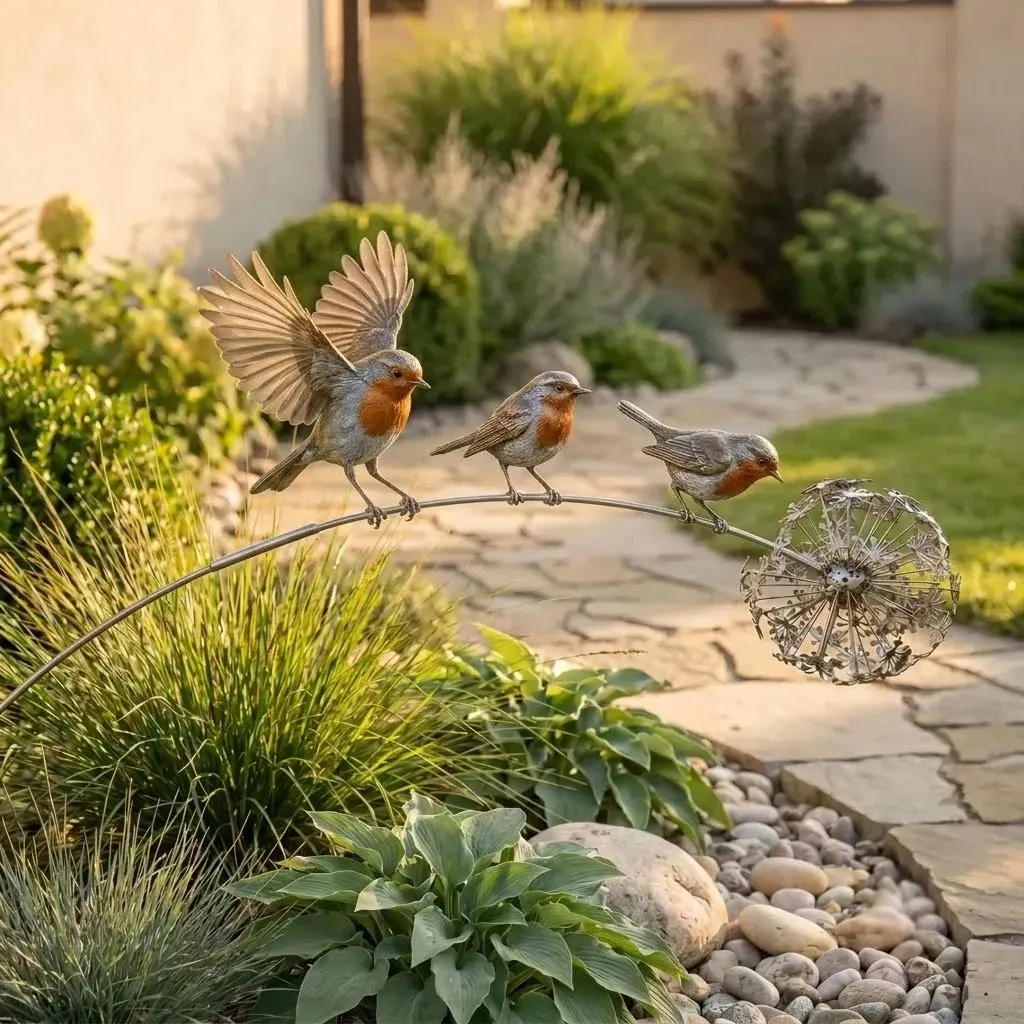 Win s Way Robin Metal Garden Stake Garden Art Outdoor Weatherproof Bird ...