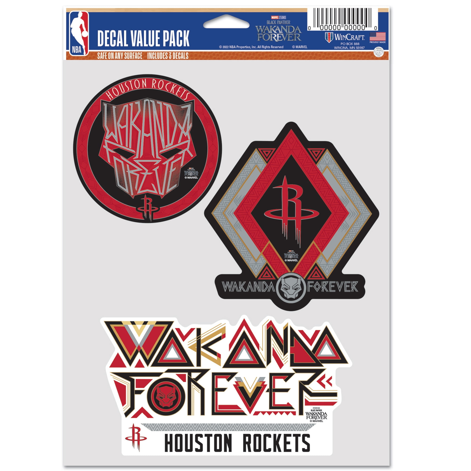 WinCraft Houston Rockets Three-Pack Black Panther 2 Fan Decal Set ...