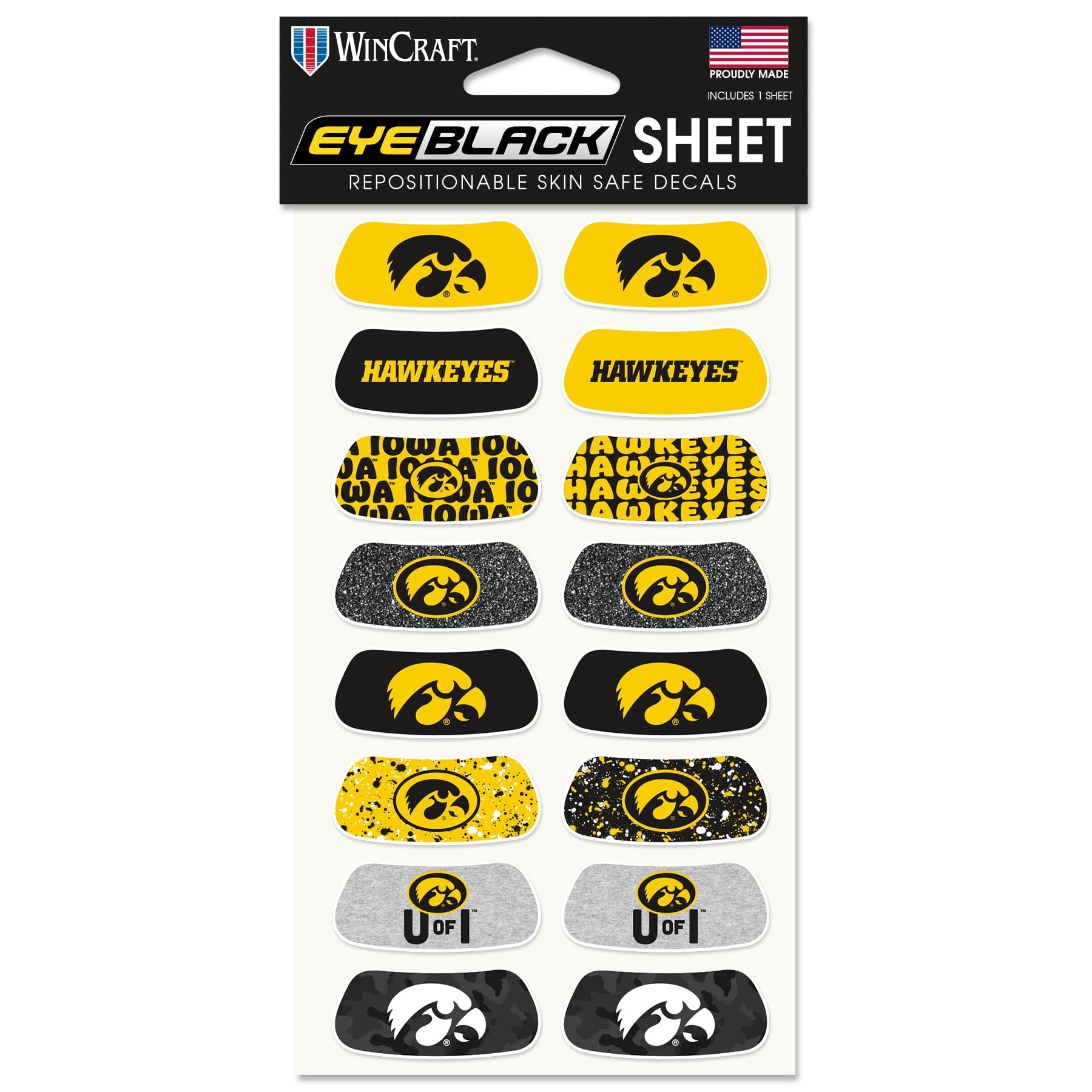 WinCraft NCAA Iowa Hawkeyes 8 Pack Waterless Face Decals Eyeblack ...