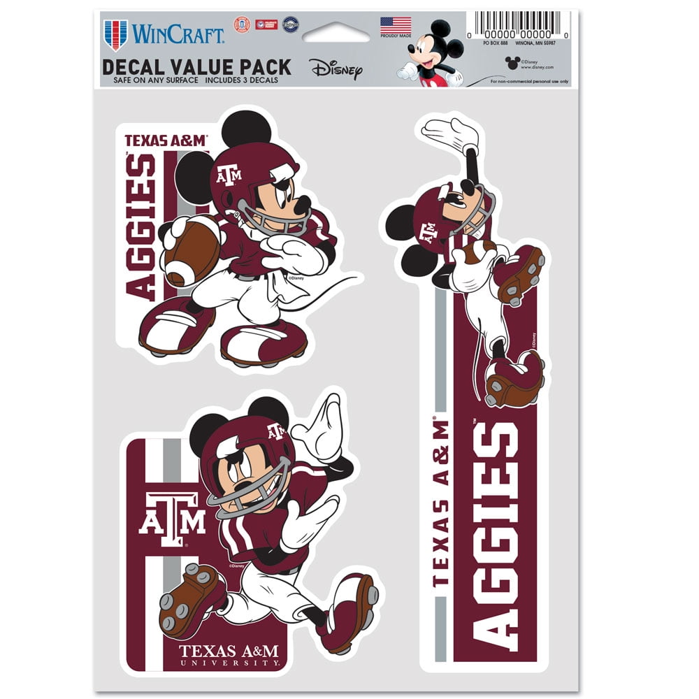 WinCraft NCAA Texas A&M Mickey Mouse 5" x 7.75" Pack Fan Decal ...