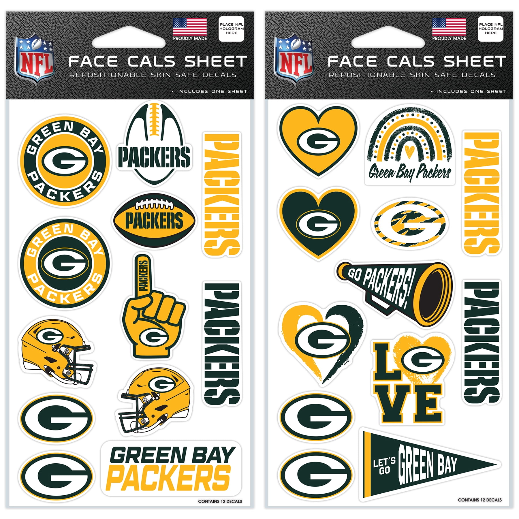 WinCraft NFL Green Bay Packers Team 4" x 7" Face Cal Assortment Pack ...