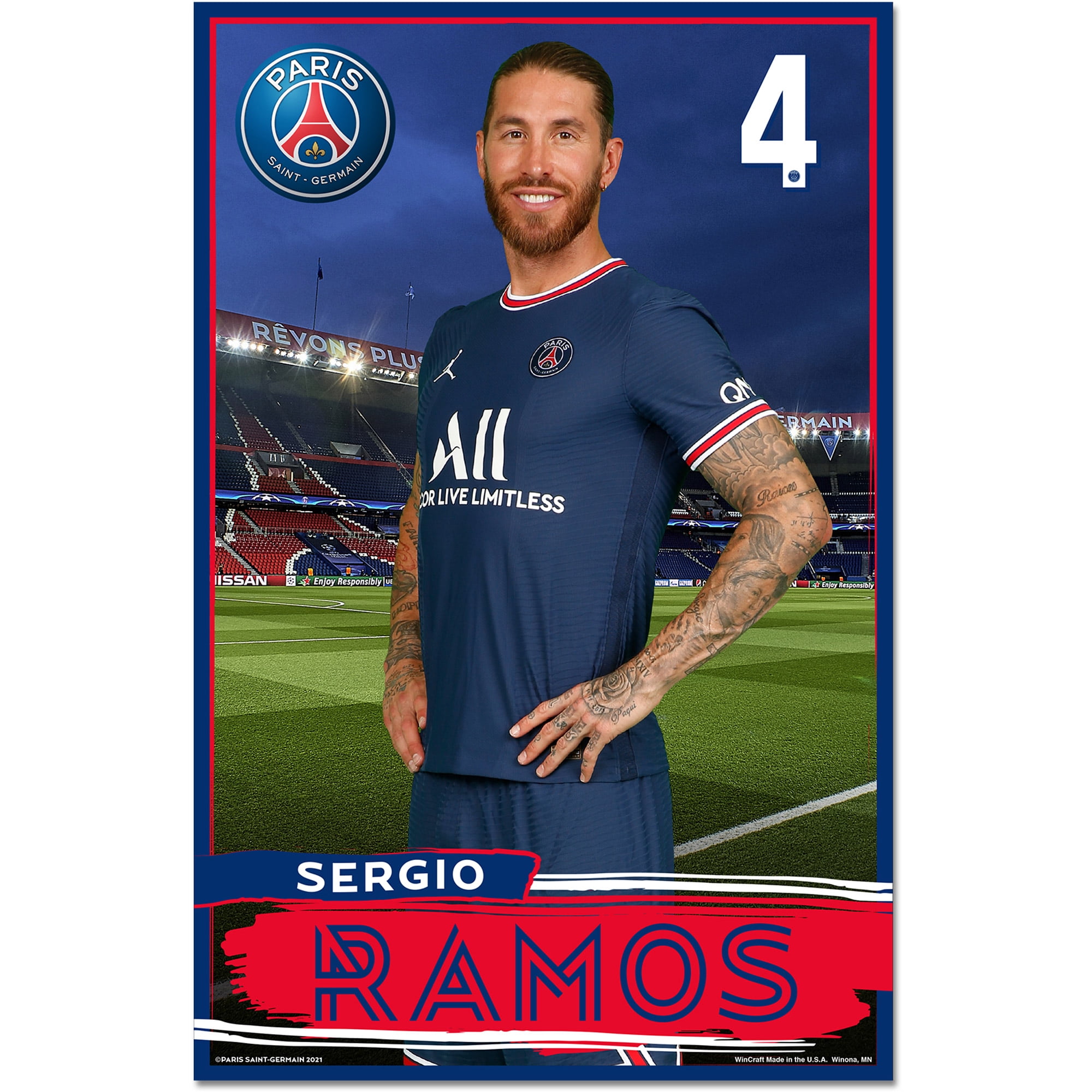 WinCraft Sergio Ramos Paris Saint-Germain 11" x 17" Player Wood Sign ...