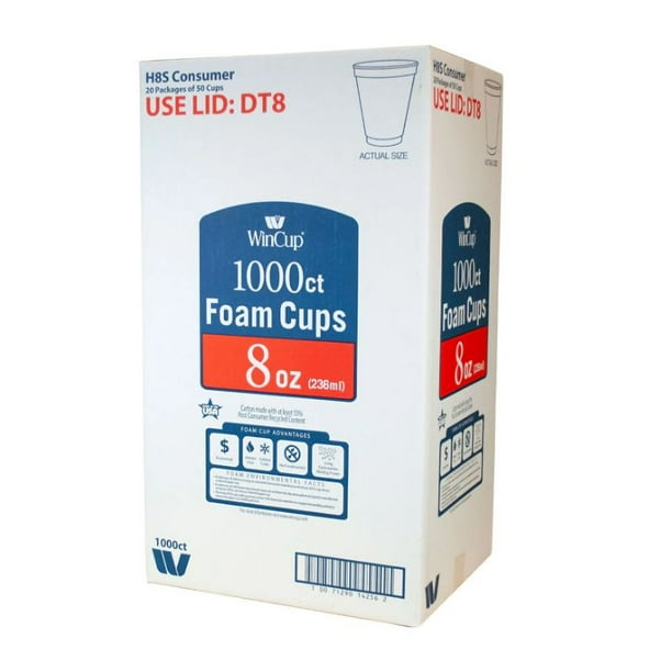WinCup 8 Oz Foam Drink Cups in White, 1000 Pack - Walmart Business Supplies