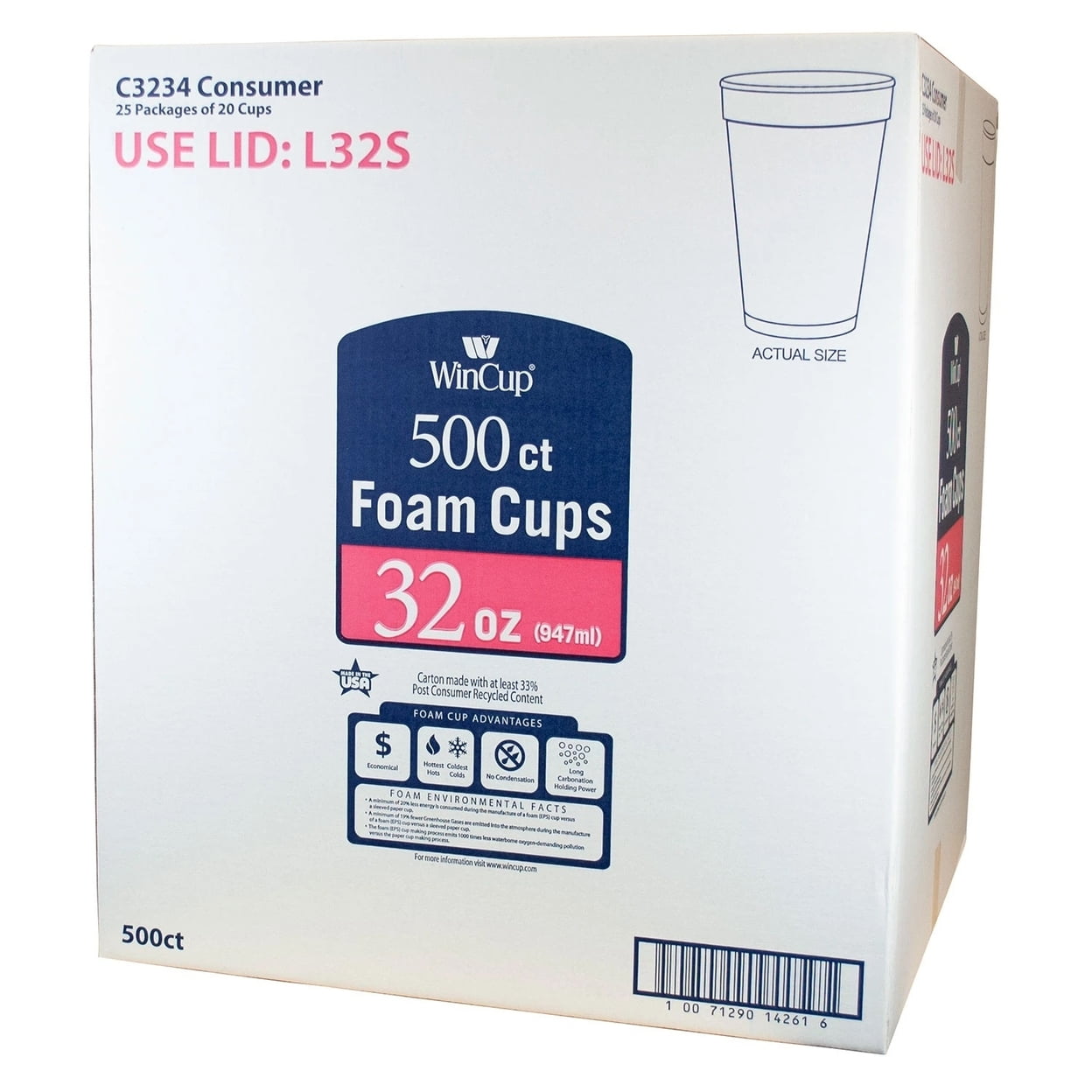 WinCup Foam Drink Cups White 32 Ounce (500 Count) - Walmart.com