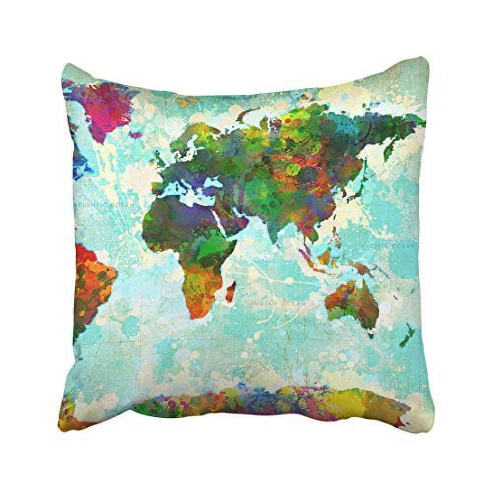 WinHome Decorative Splatter World Map Pillow Covers Size 20x20 inches ...