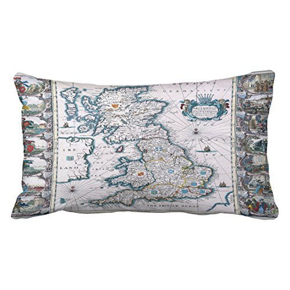 WinHome Vintage Hipster Traditional Century Map Of England Polyester 20 ...