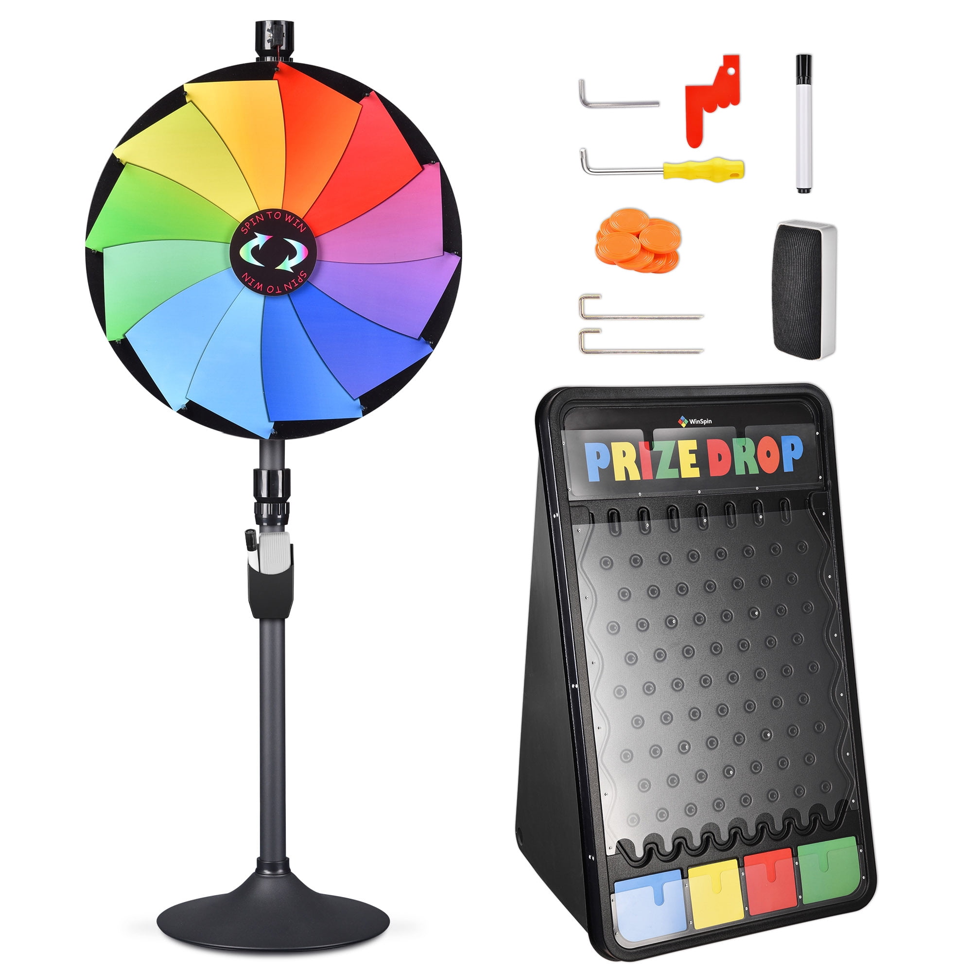 WinSpin 24" Dual Use 12 Slots Prize Wheel 41x25" Prize Drop Game Board ...