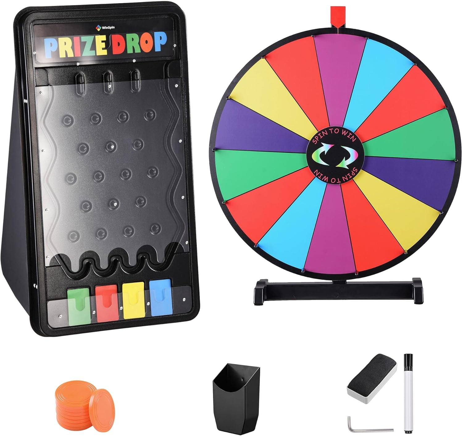 WinSpin 24" Spinning Color Prize Wheel with 25"x14" Prize Drop Board ...