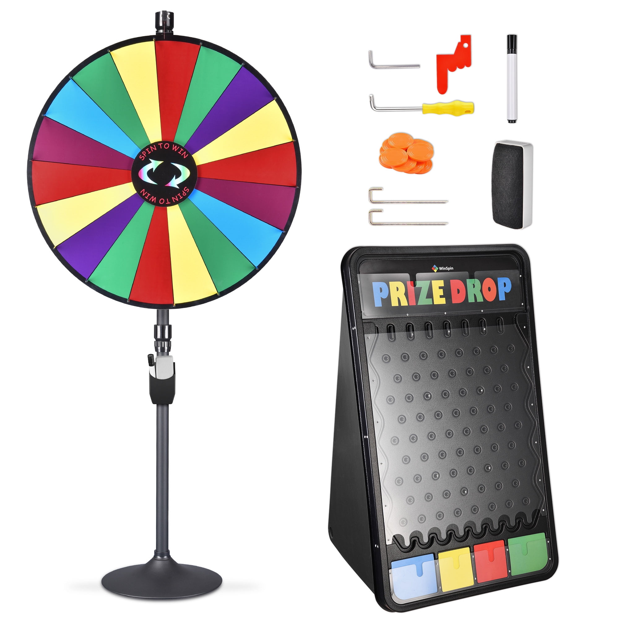 "WinSpin 36"" Spinning Tabletop Winner Prize Wheel & 41x25"" Prize Drop ...