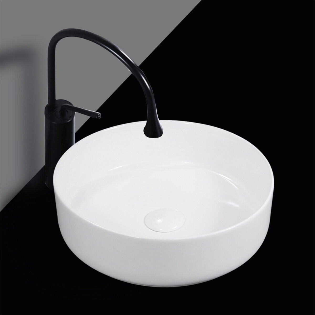 WinZo Modern Round Bathroom Vessel Sink With Thin Edge Porcelain White ...