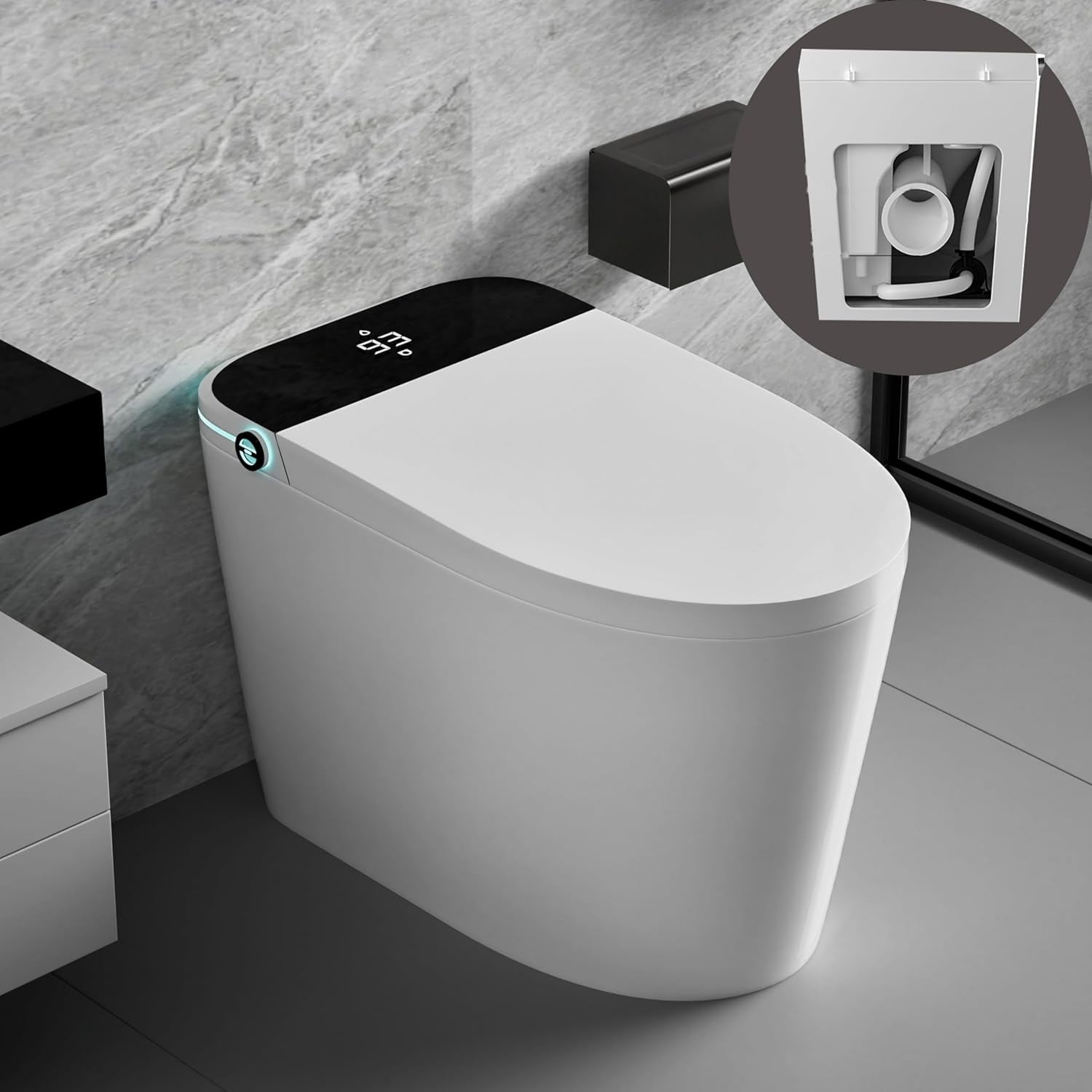 WinZo Rear Outlet Smart Toilet With Bidet Seat, Auto Open & Close, Auto ...