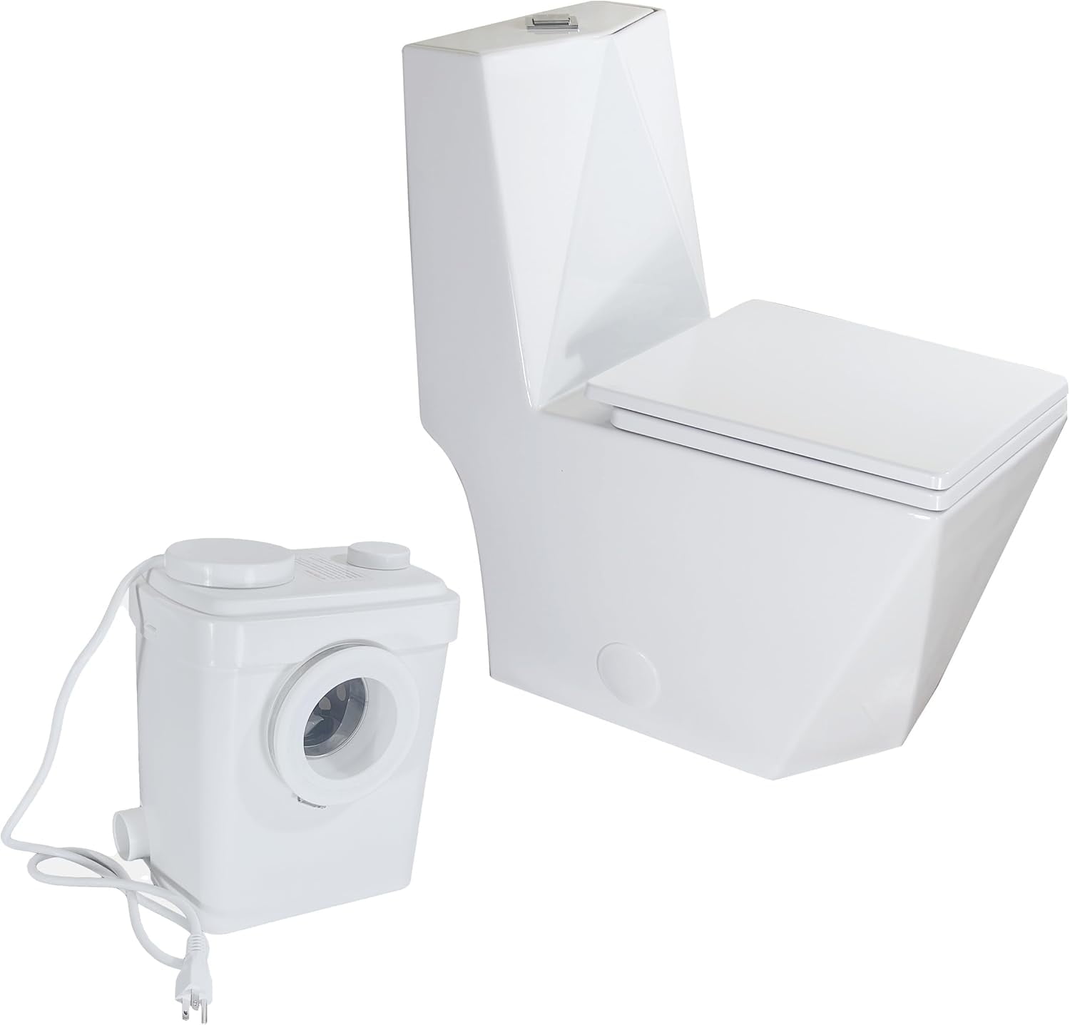 WinZo Rectangular Rear Outlet Toilet with 450W Macerator Pump Upflush ...