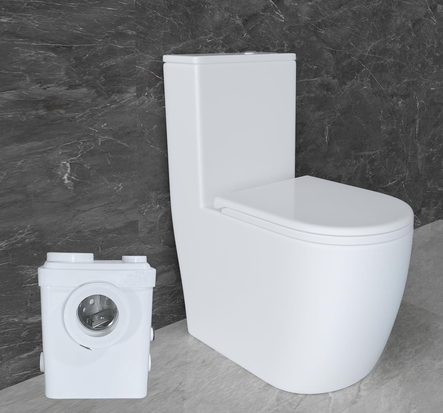 WinZo WZ5311-P Dual Flush Macerating Toilet System with Macerator Pump ...