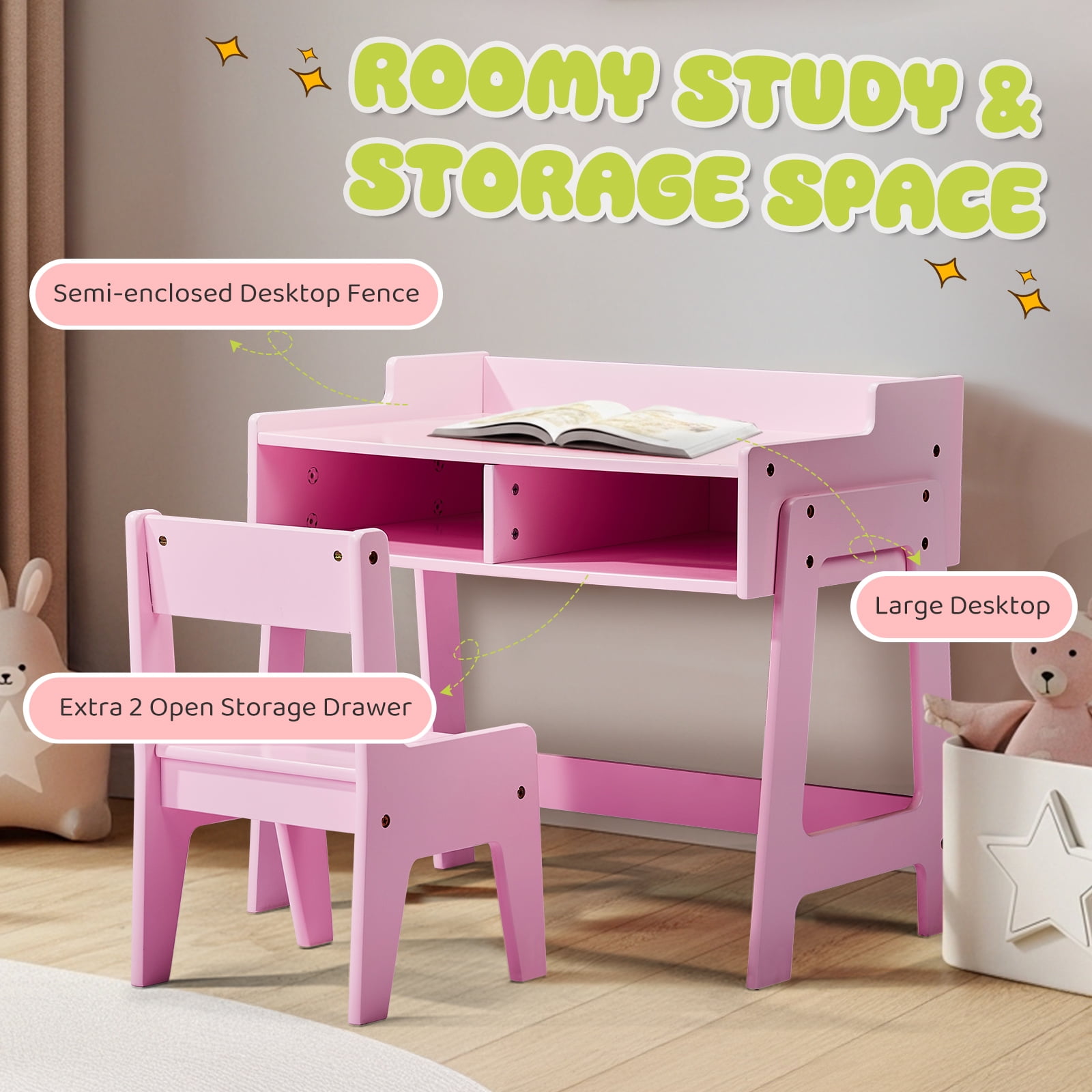 Winado 2 pcs Toddler Table and Chair Set, Kids Study Desk for Studying ...