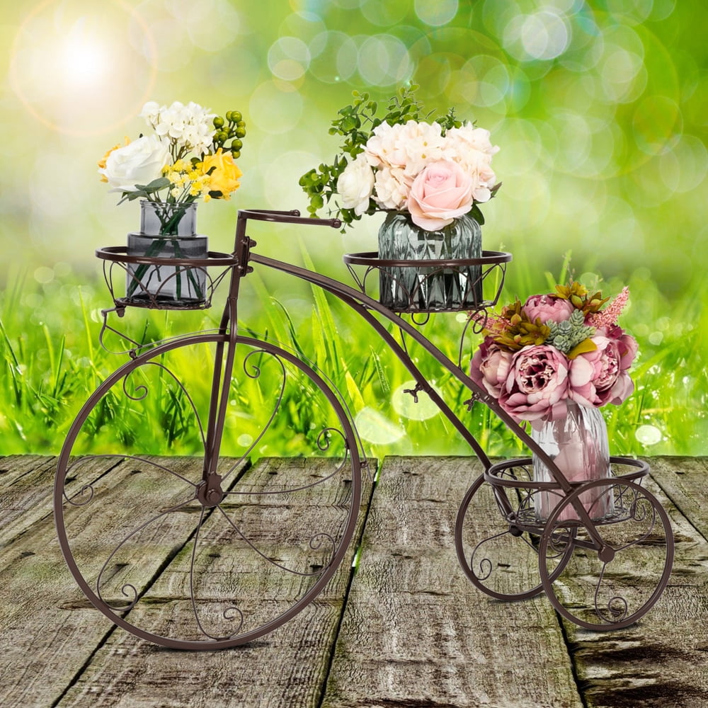Winado 3-Tier Bicycle Shape Wrought Iron Tray Plant Stand Bronze ...