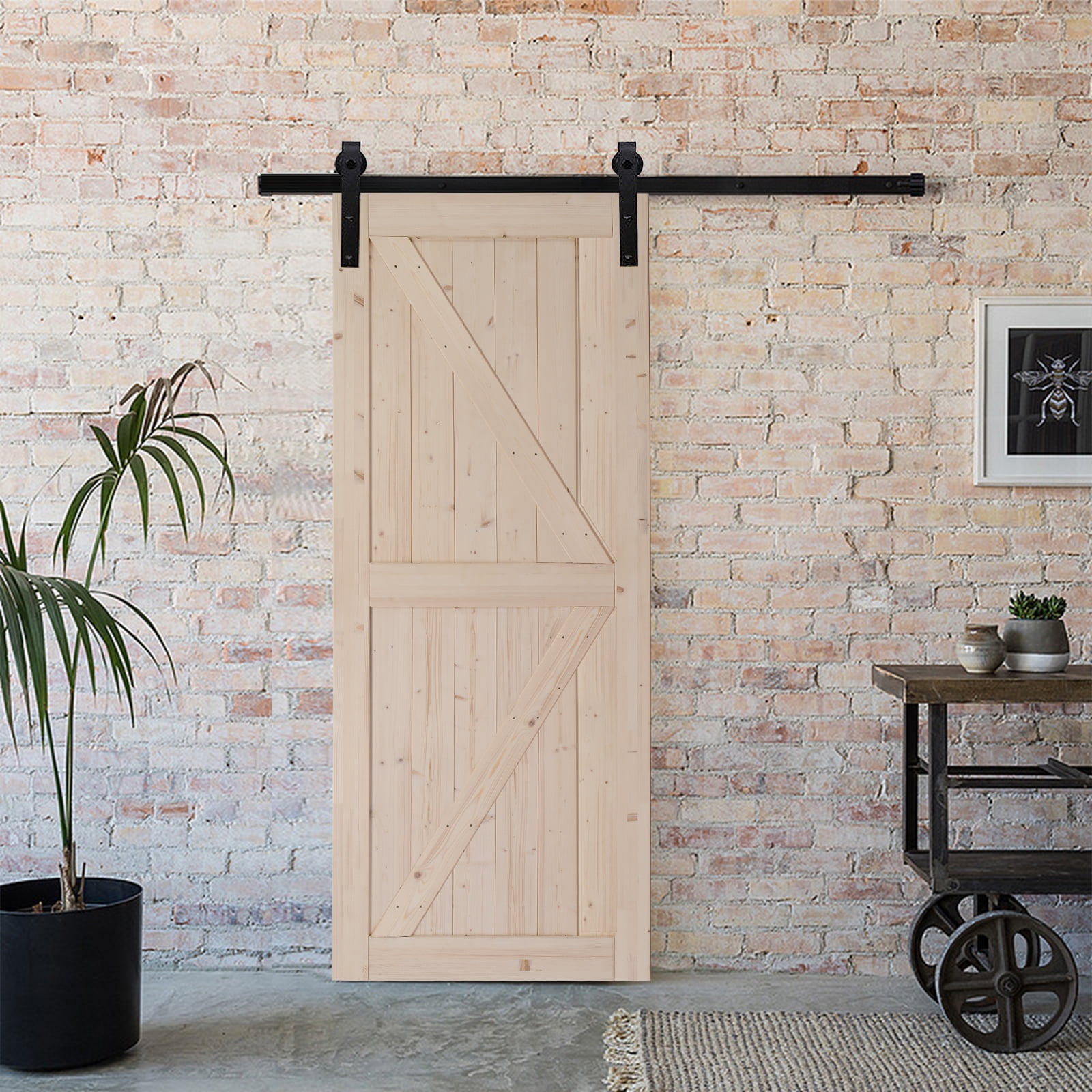 Winado 36 x 84 inch Sliding Barn Wood Door Slab, with 6.6FT Barn Door ...