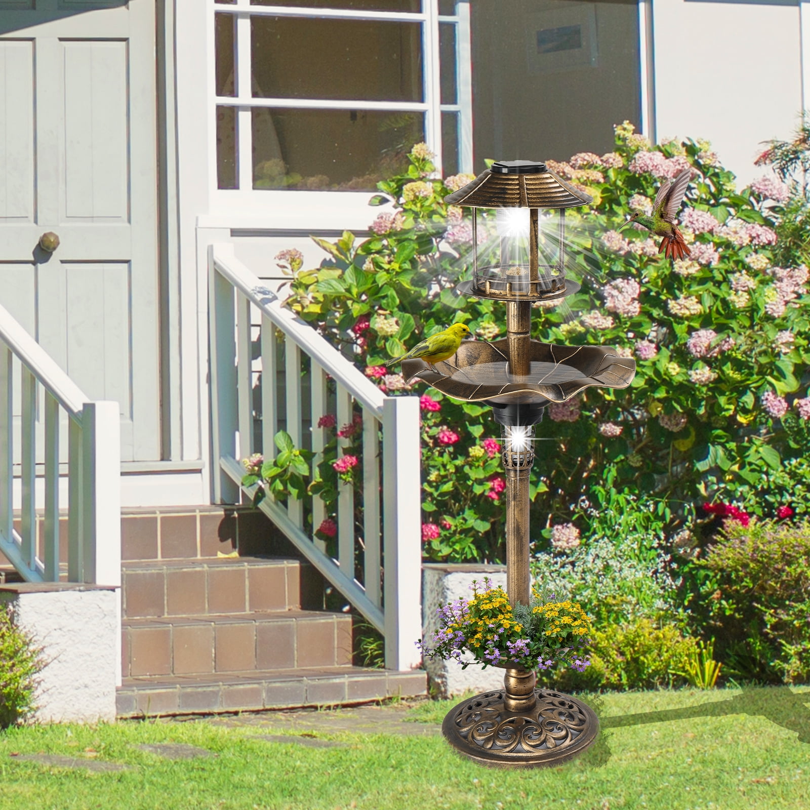 Winado 45' Outdoor Pedestal Bird Bath with Bird Feeder, Garden Bronze ...