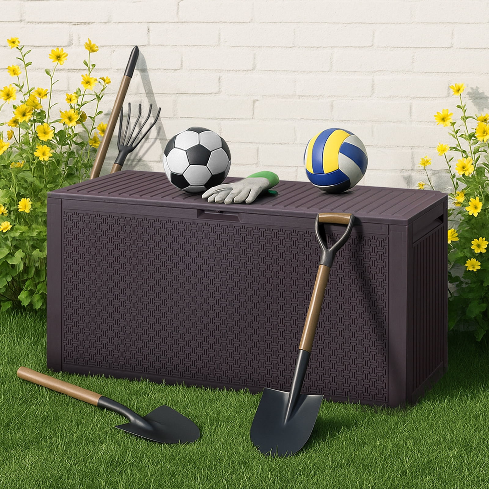 Winado 90gal Patio Stroage Deck Box Waterproof Plastic Outdoor Storage ...