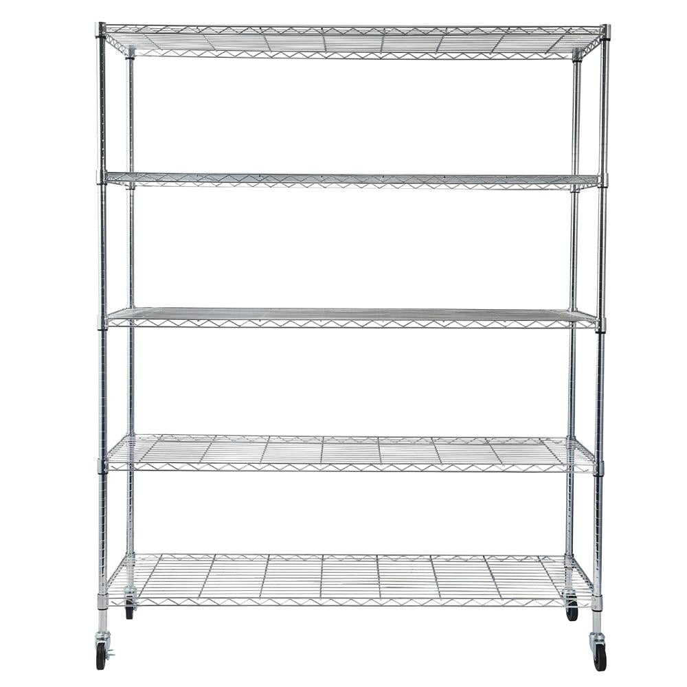 Winado Adjustable 5-Shelf Storage Rack, Wire Shelving Unit with Casters ...