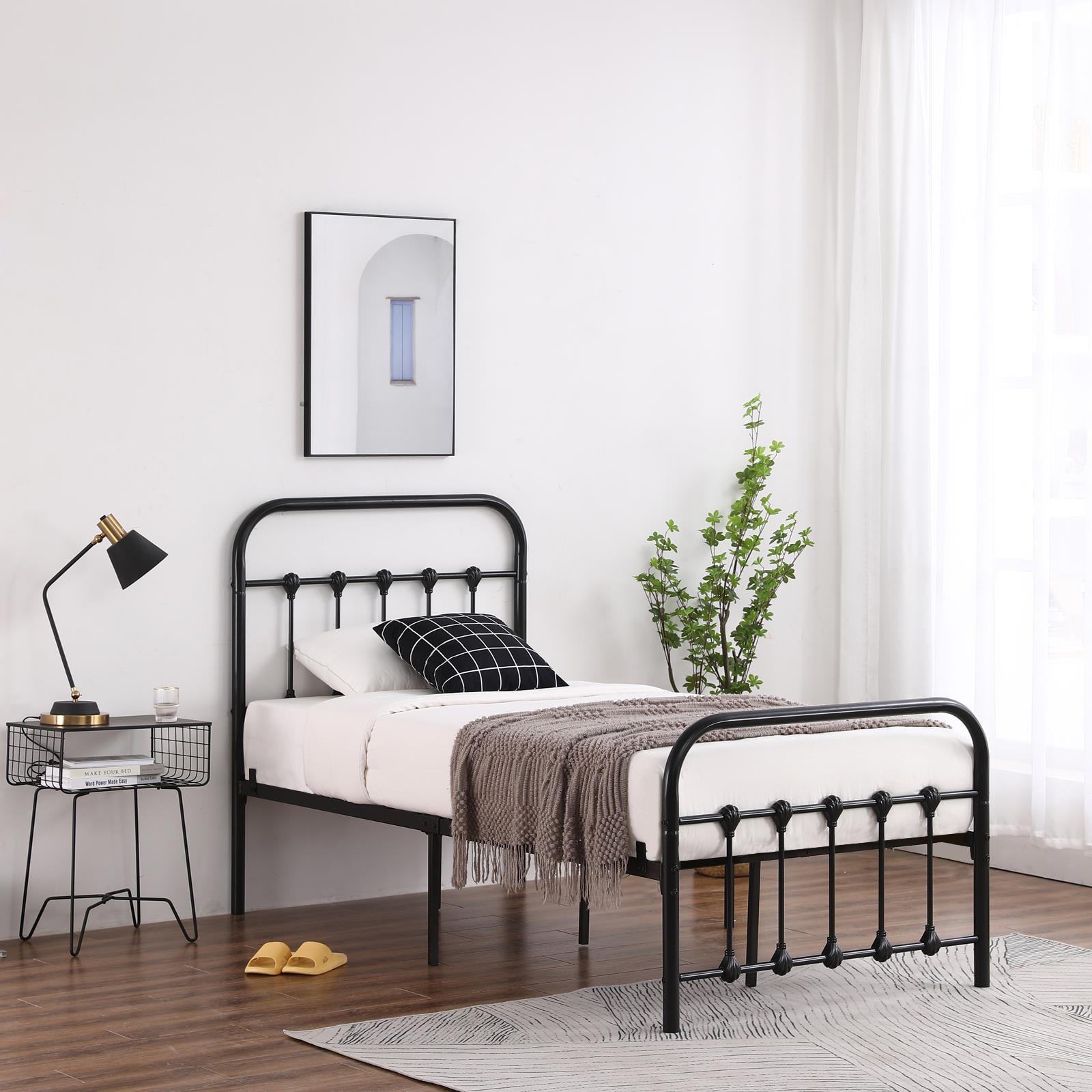 Winado Black Metal Bed Frame Twin Size with Headboard and Footboard ...