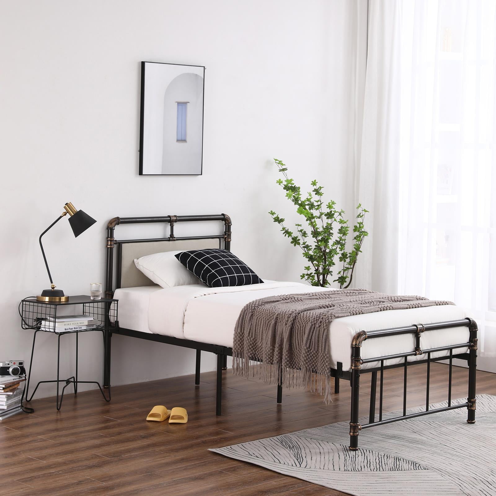 Winado Black Metal Bed Frame Twin Size with Headboard and Footboard ...