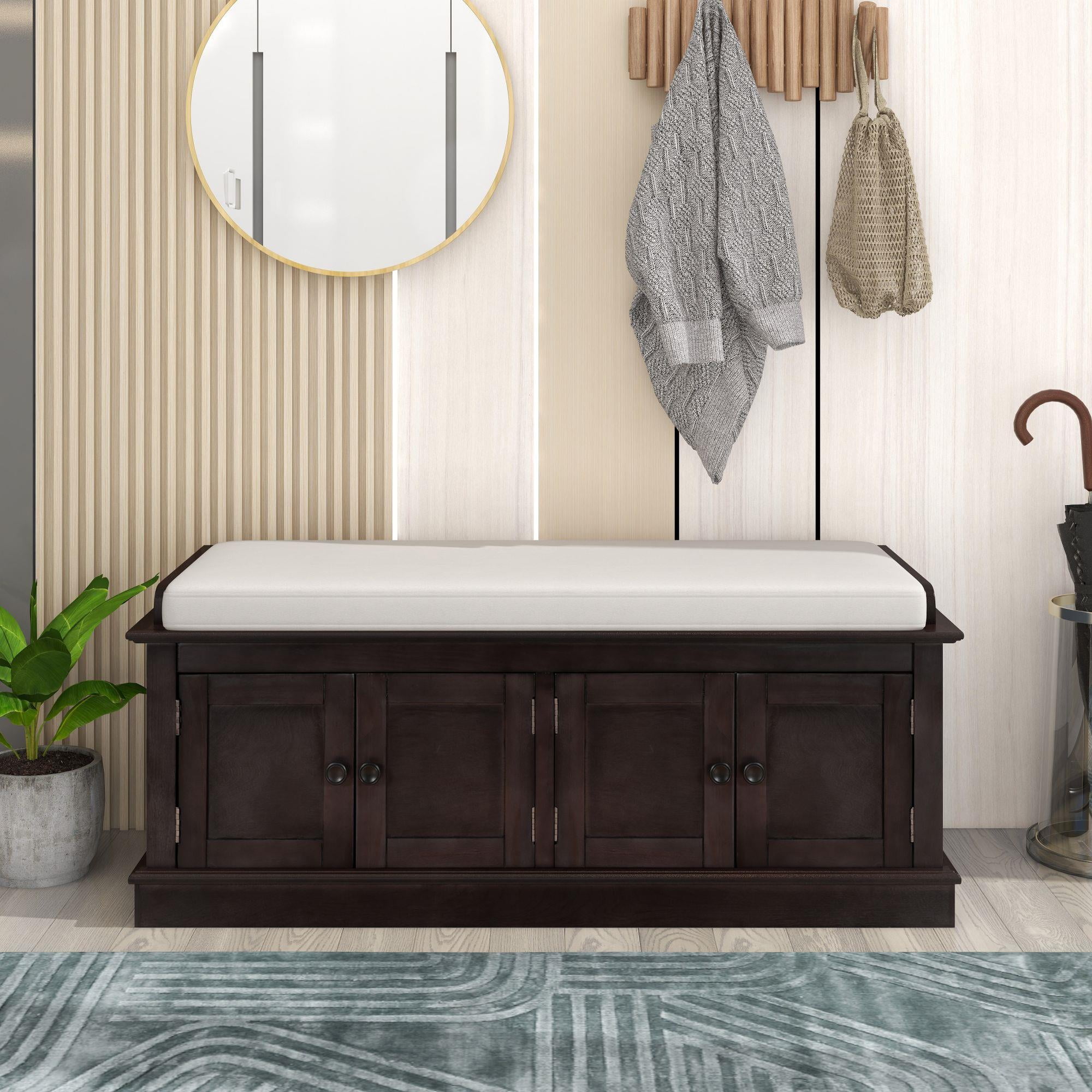 Winado Entryway Storage Bench with Cushioned Seat, Ottoman Shoe Bench ...